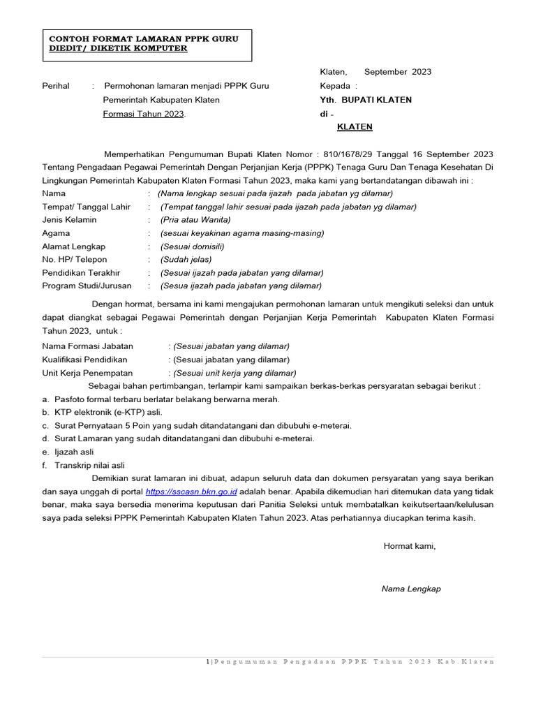 Lampiran Template Surat Lamaran DLL | PDF