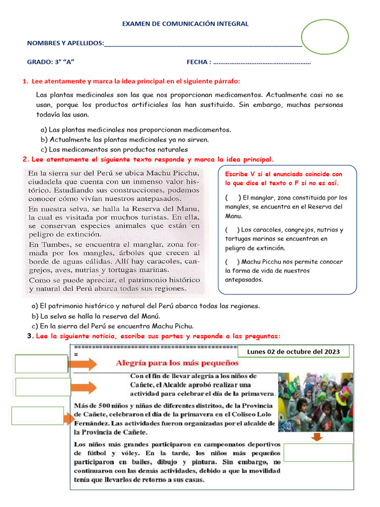 Examen de Comunicación Integral | PDF