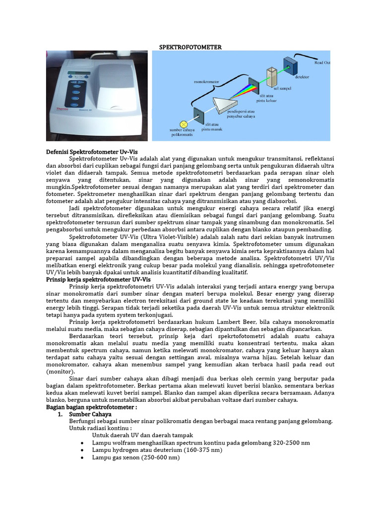 Prinsip Kerja Spektrofotometer UV | PDF
