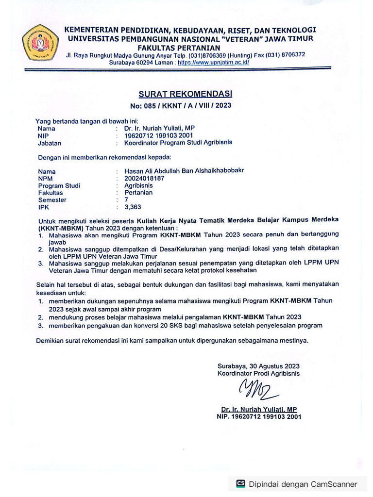 Surat Rekomendasi Dari Program Studi | PDF