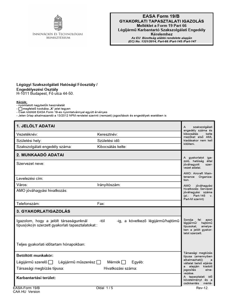 EASA Form 19 B (Magyar) | PDF
