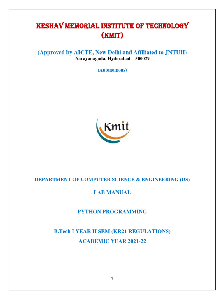 Python Prog Lab Manual KR21 | PDF