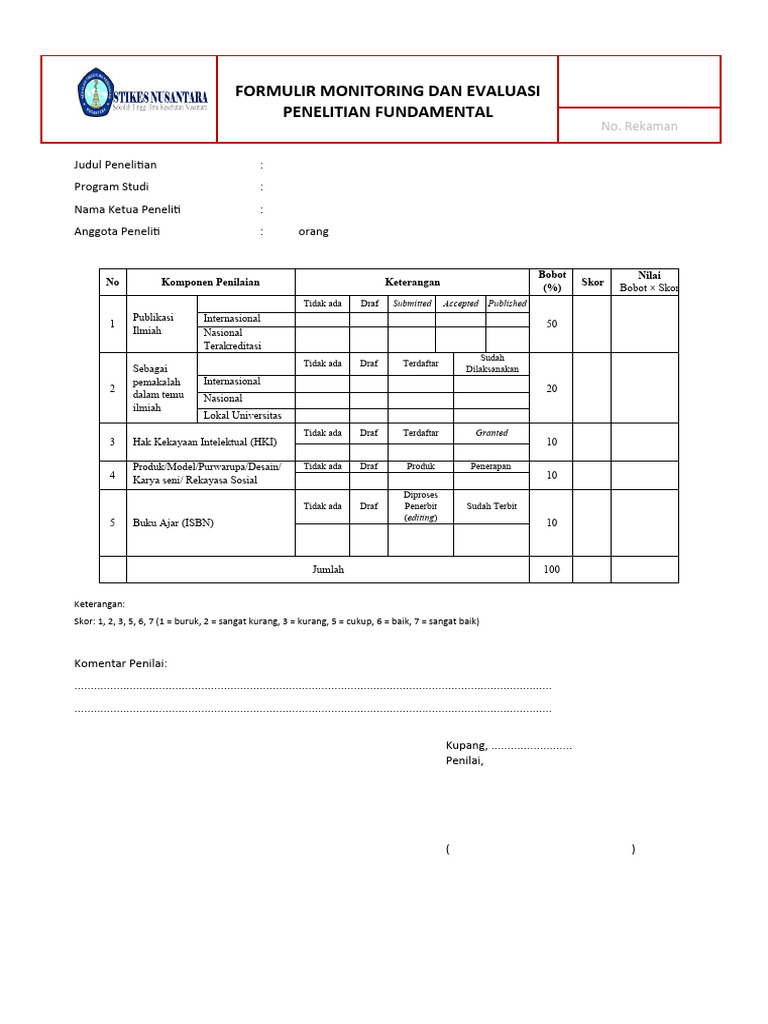 84. Formulir Monitoring dan Evaluasi Penelitian Fundamental | PDF