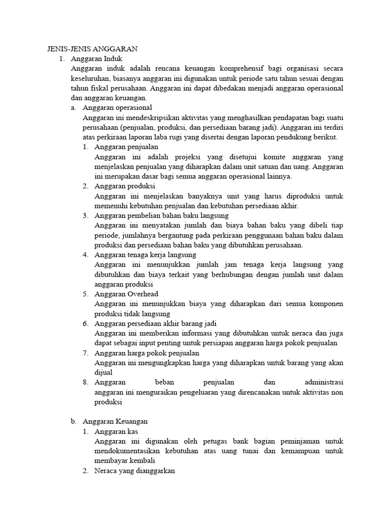 Jenis-Jenis Anggaran Operasional Perusahaan | PDF | Pengelolaan ...