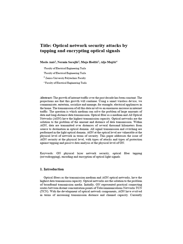 Optical Network Security Attacsby Tapping and Encrypting | PDF | Computer Network | Optical Fiber