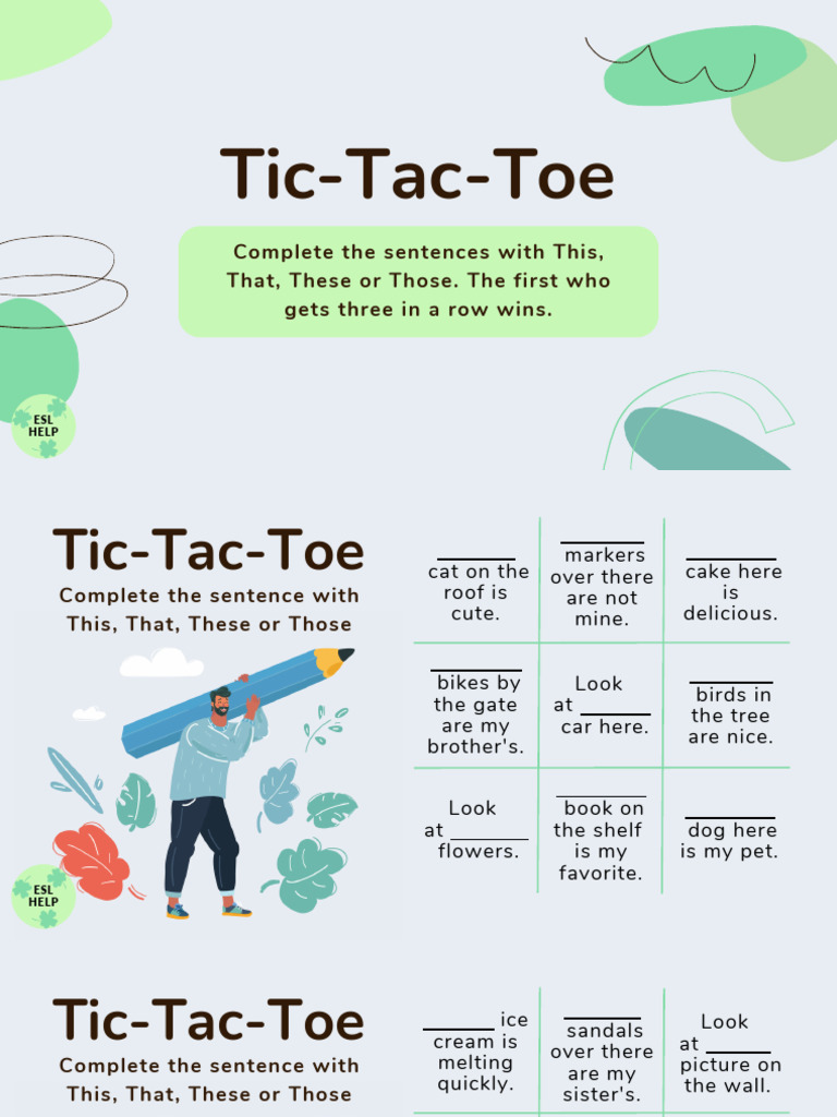 ESL Tic-Tac-Toe: This, That, These, Those | PDF