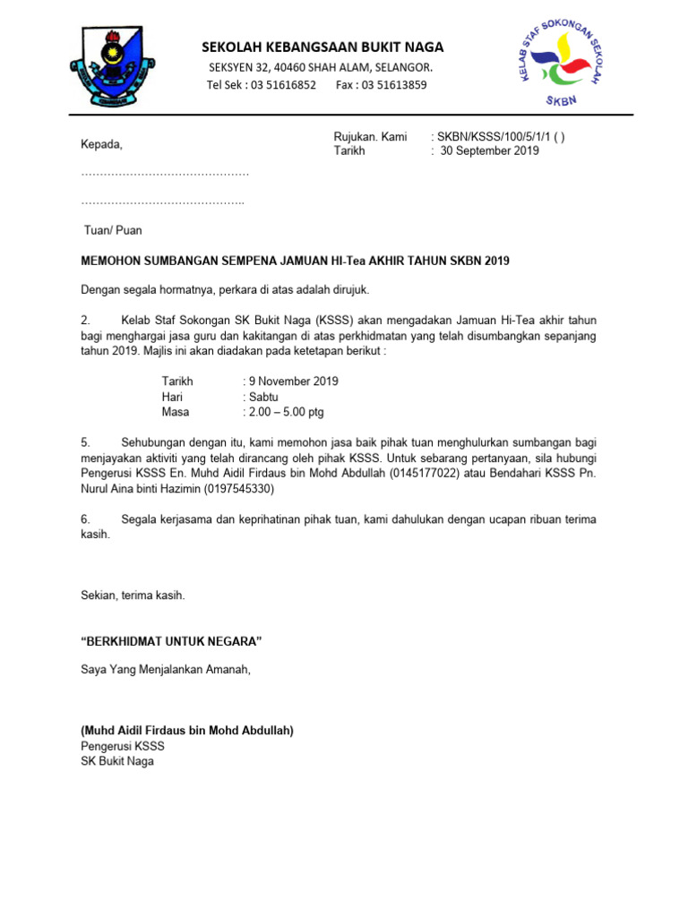 Surat Sumbangan Majlis Hi Tea | PDF
