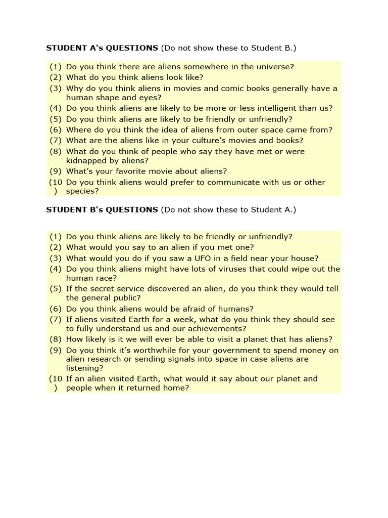 Aliens Questions | PDF