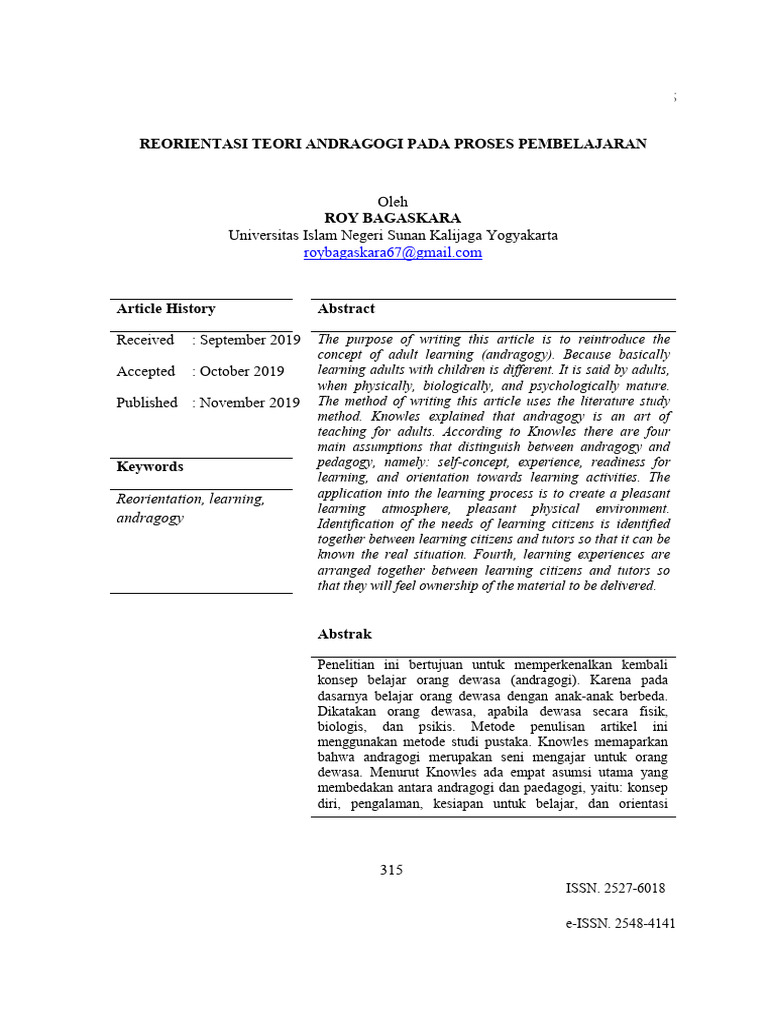 Reorientation of Andragogy Theory in The | PDF