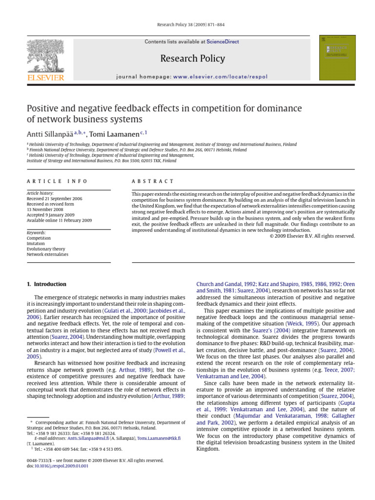 Positive and Negative Feedbacks in Competition | PDF | Information And ...