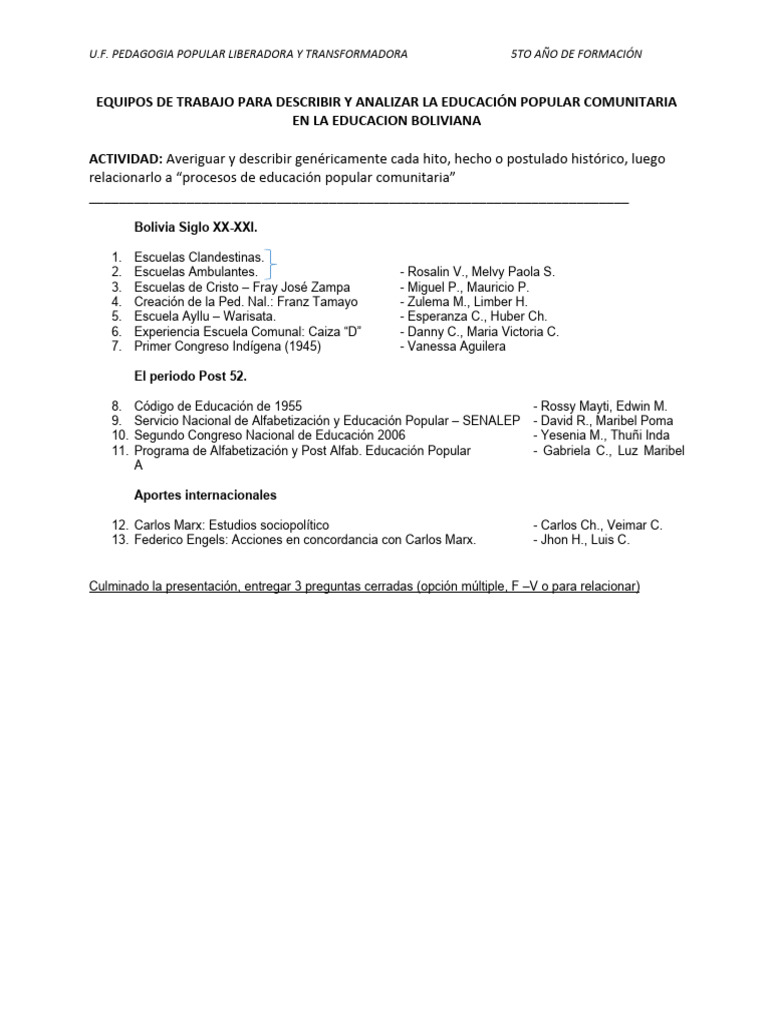 Asignación de equipos UT 2 Ed Popular | PDF