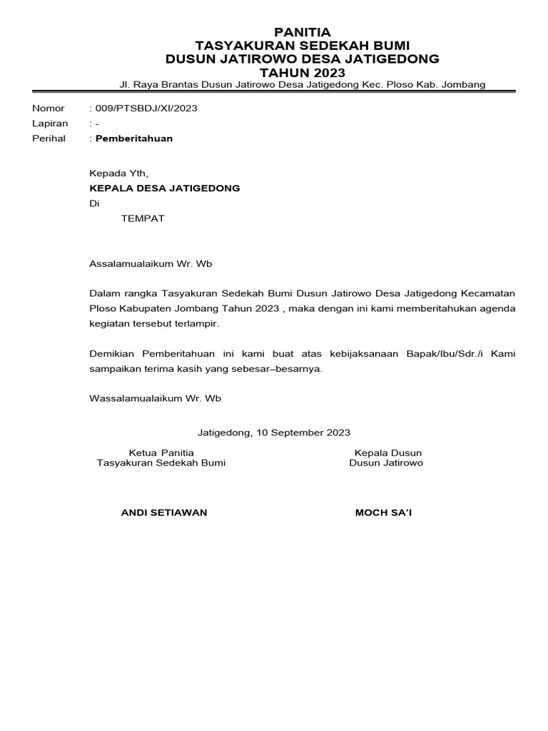 Surat Pemberitahuan Desa | PDF