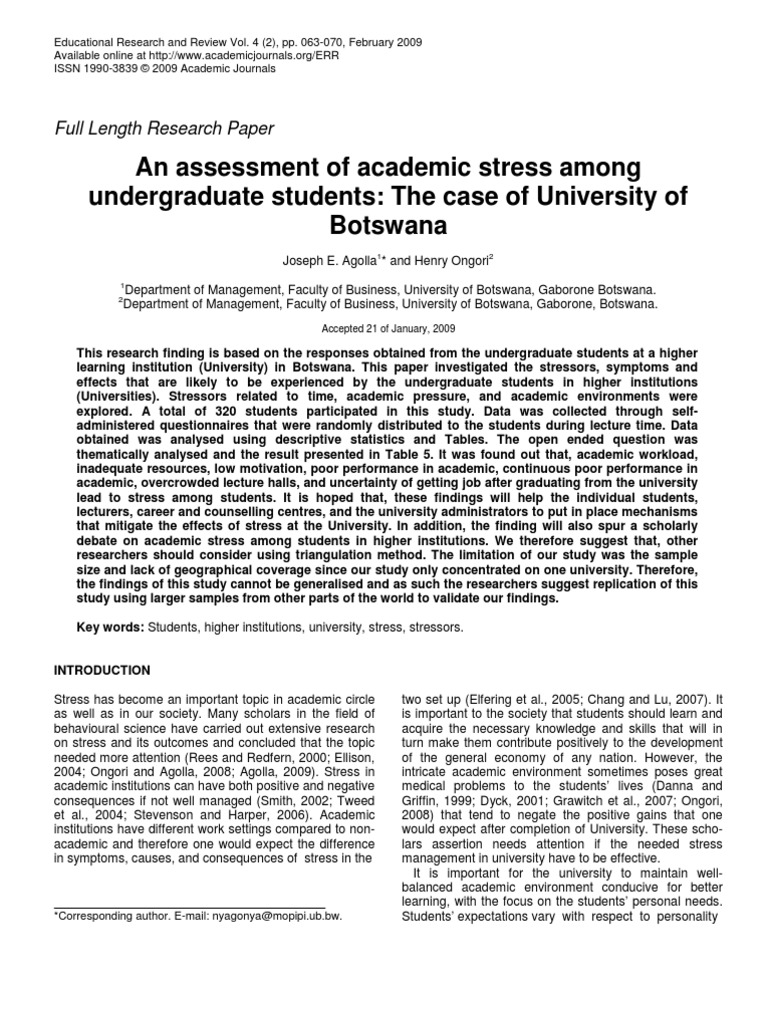 Agolla and Ongori | Download Free PDF | Stress (Biology) | Anxiety