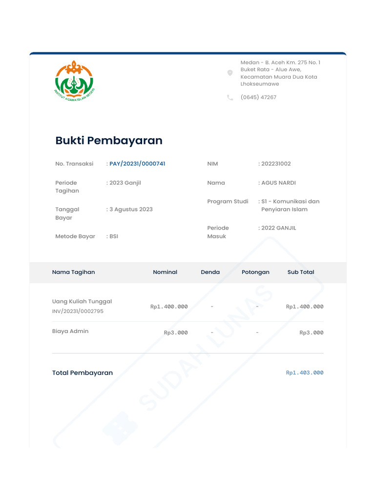 Bukti Pembayaran UKT Agus Nardi | PDF