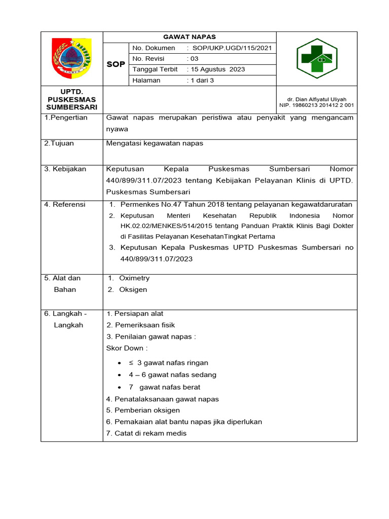 Sop Gawat Nafas | PDF