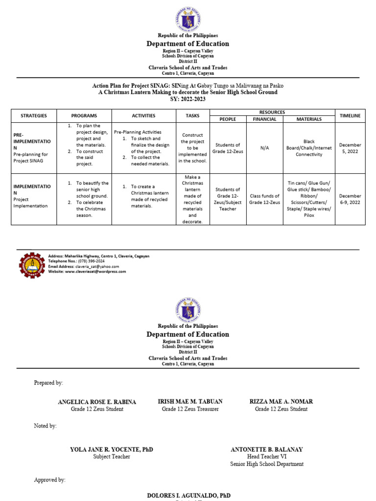Action Plan For Project SINAG | PDF
