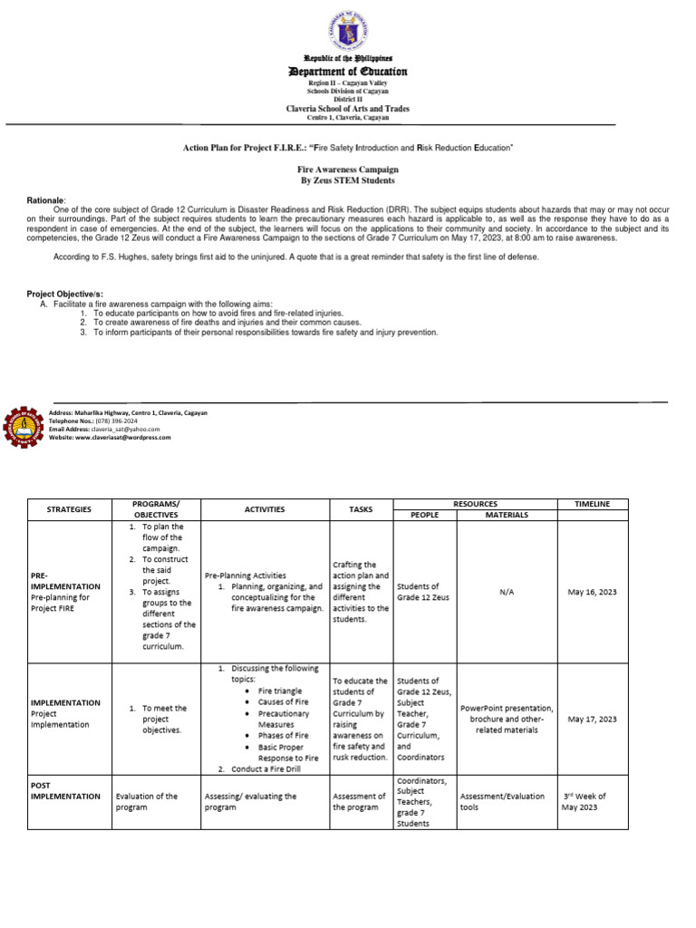 Fire Safety Action Plan for Schools | PDF | Disaster Risk Reduction ...