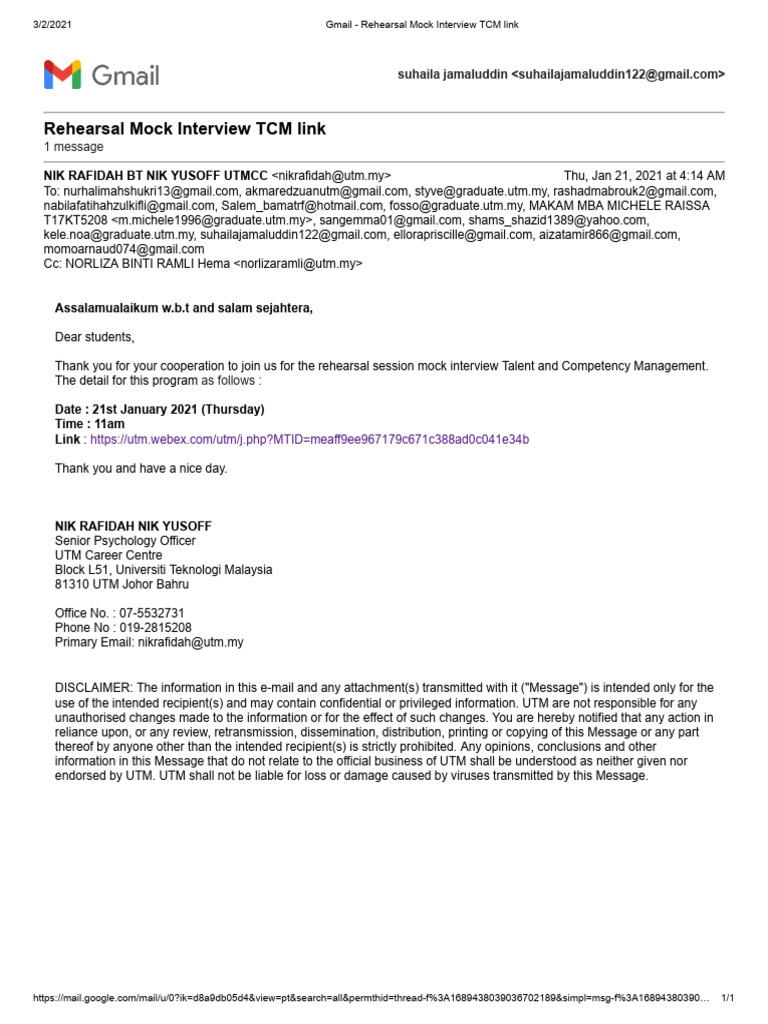 Gmail - Rehearsal Mock Interview TCM Link | PDF