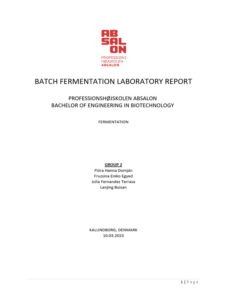Batch fermentation report | PDF