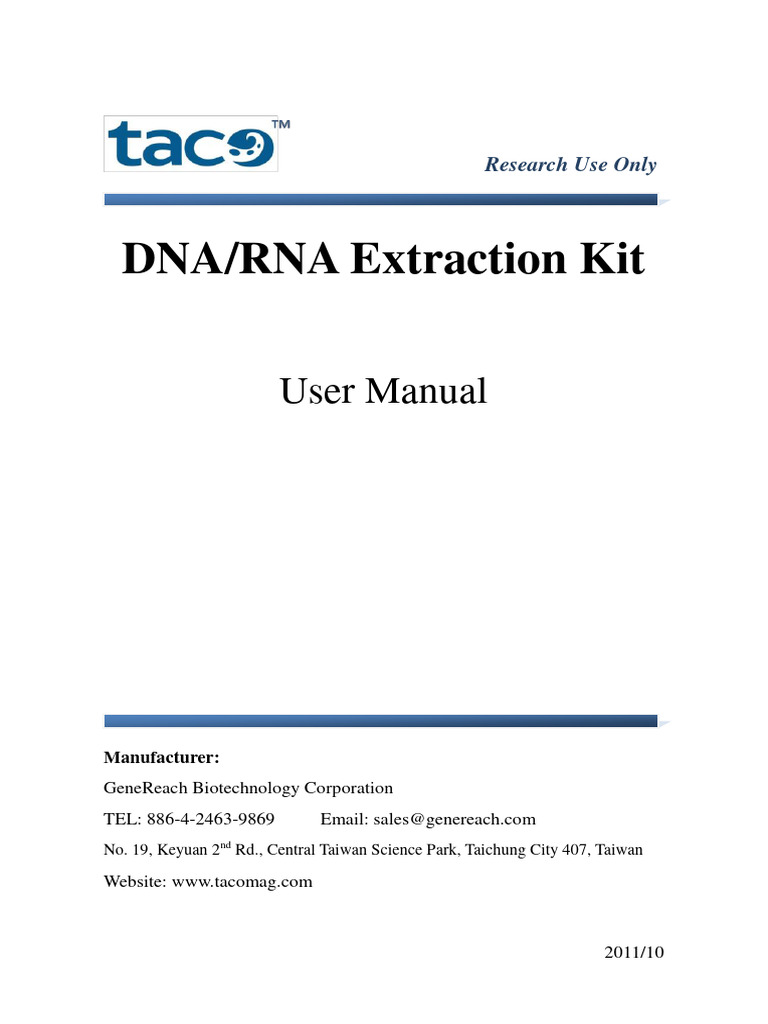 Taco DNARNA Extraction Kit User Manual - ENG | PDF