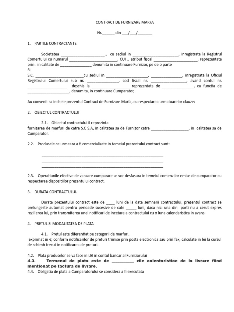 Contract de Furnizare Marfa 1 | PDF