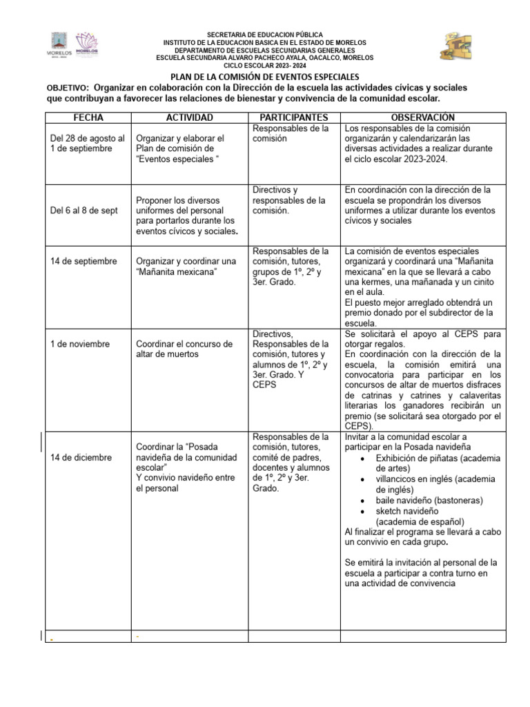 Plan de La Comisión de Eventos Especiales | PDF