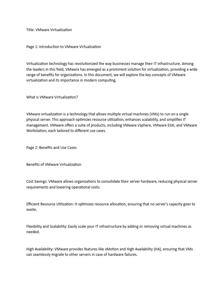 VMware Virtualization Benefits | PDF