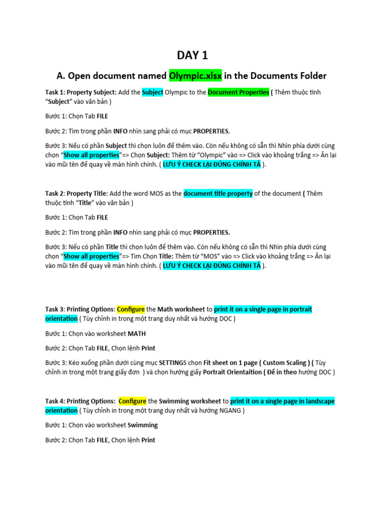 File Ghi Bài DAY 1 EXCEL | PDF