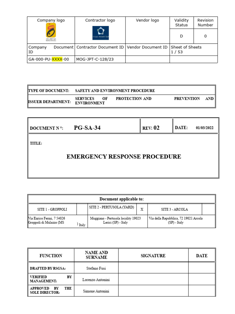 Emergency Response Plan | PDF | Emergency | Risk