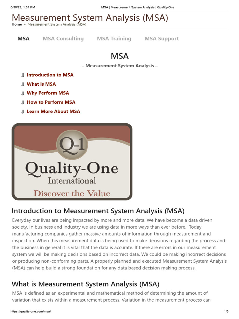 MSA - Measurement System Analysis - Quality-One | PDF | Accuracy And Precision | Measurement
