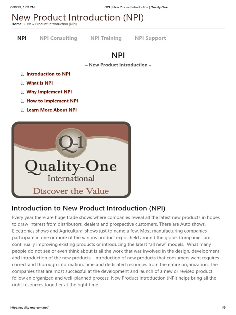 NPI - New Product Introduction - Quality-One | PDF | Feasibility Study ...