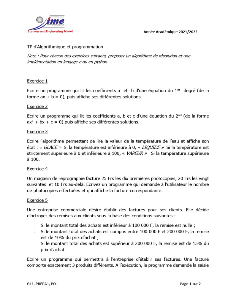 TD2 Algo Programmation | PDF | Méthodes et références pédagogiques | Ordinateurs