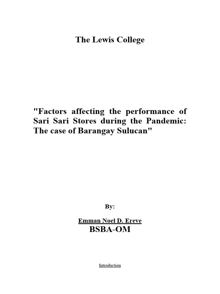 Factors Affecting The Performance Of Sari Sari Stores In Barangay