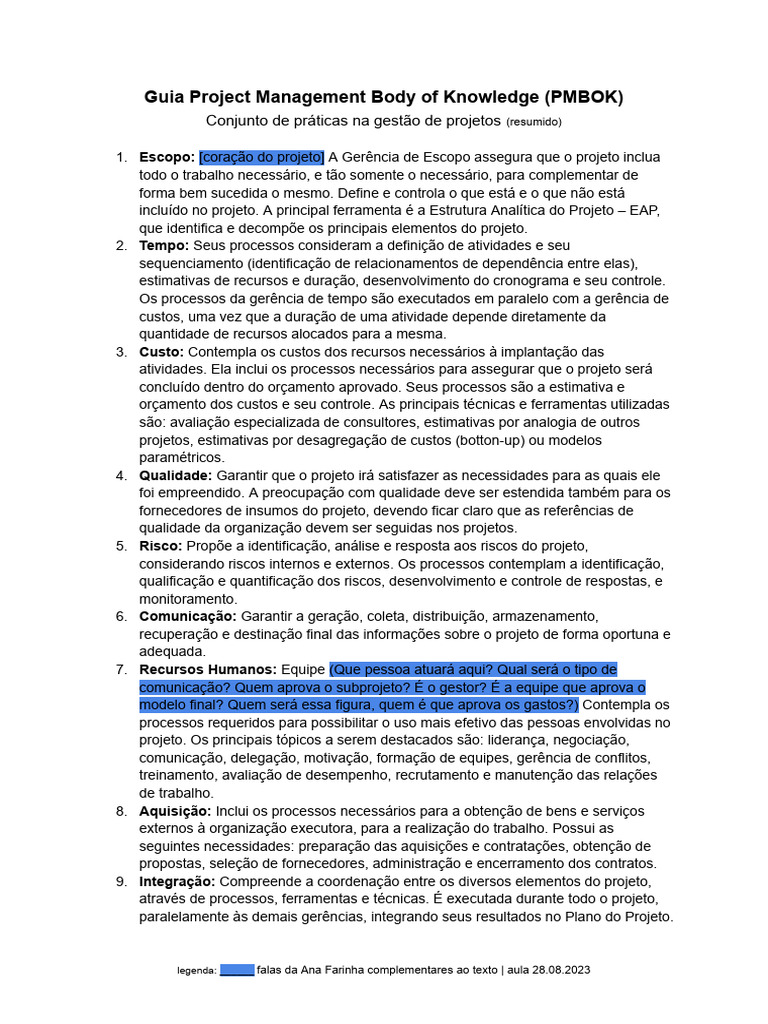 PMBOK Conjunto de Práticas Na Gestão de Projetos | PDF