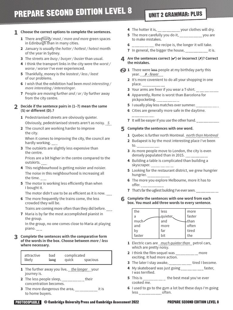 PREPARE L8 Grammar Unit 02 Plus | PDF