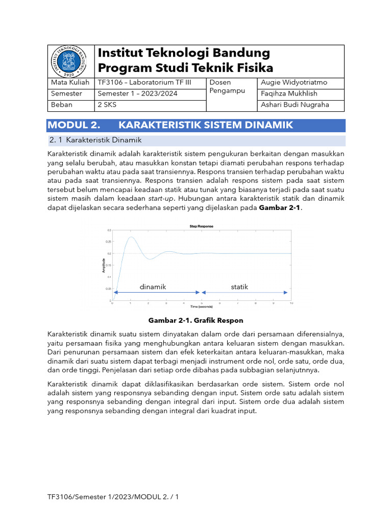Modul 2 - Karakteristik Dinamik Rev 0 | PDF | Sains & Matematika | Teknologi & Rekayasa