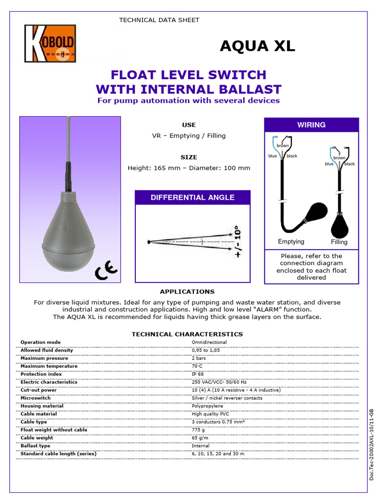 KOBOLD AQUA XL Technical Data Sheet | PDF