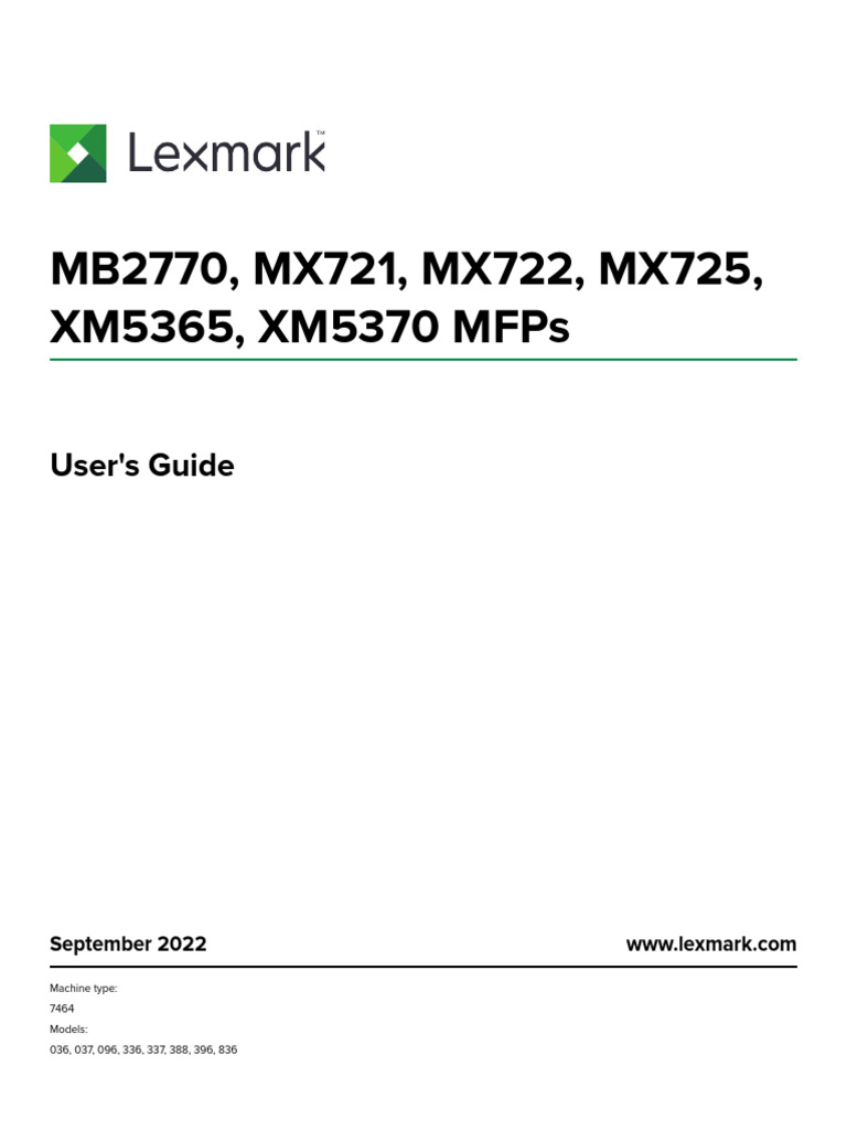 Lexmark MB2770 MX721 MX722 MX725 XM5365 XM5370 UsersGuide en | PDF ...