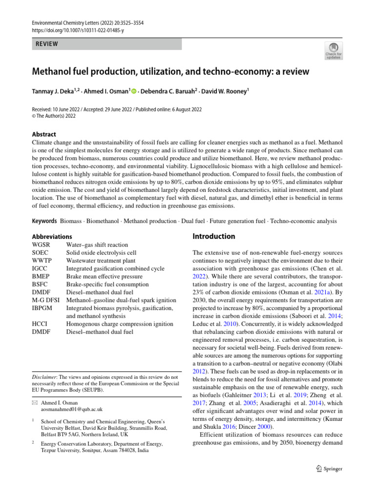 Methanol Fuel Production | PDF | Wellness | Technology & Engineering