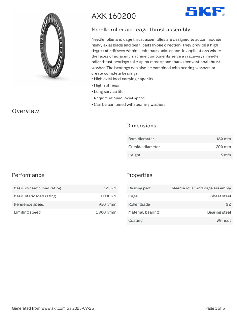 SKF AXK 160200 specification | PDF