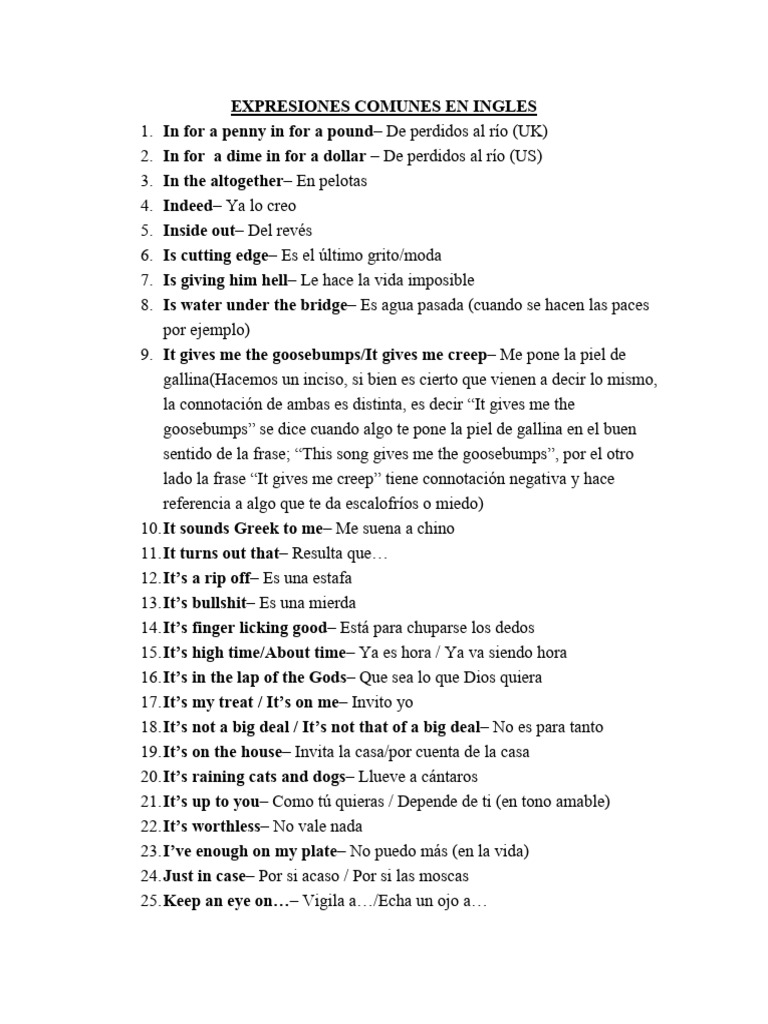 Expresiones Comunes en Ingles | PDF