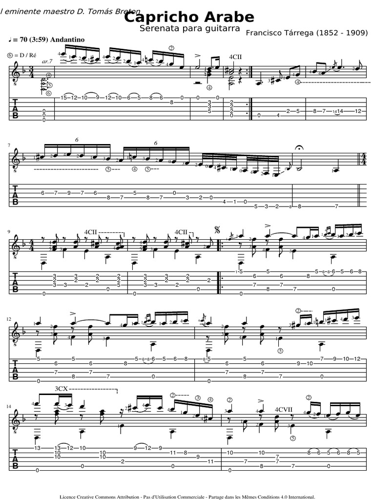 Capricho Arabe - Francisco Tarrega - Tab | PDF | Creative Commons