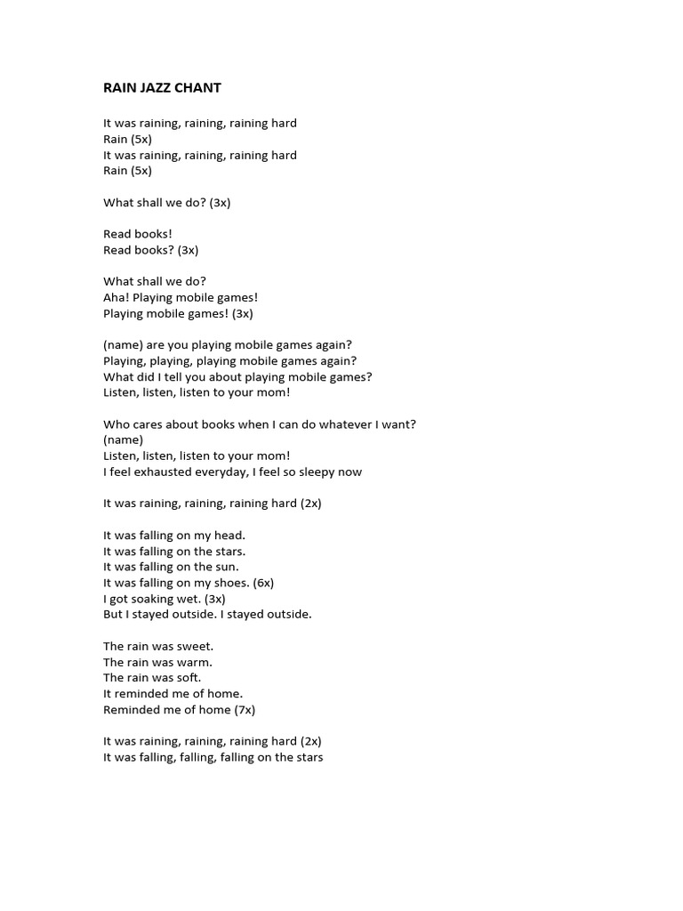 Rain Jazz Chant for Kids | PDF | Poetry
