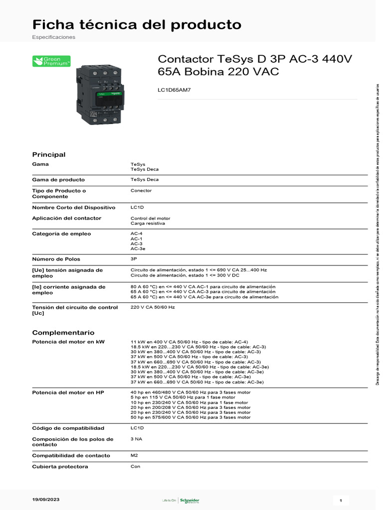 Ficha Tecnica Contactor Schneider | PDF | Resistencia Eléctrica y ...
