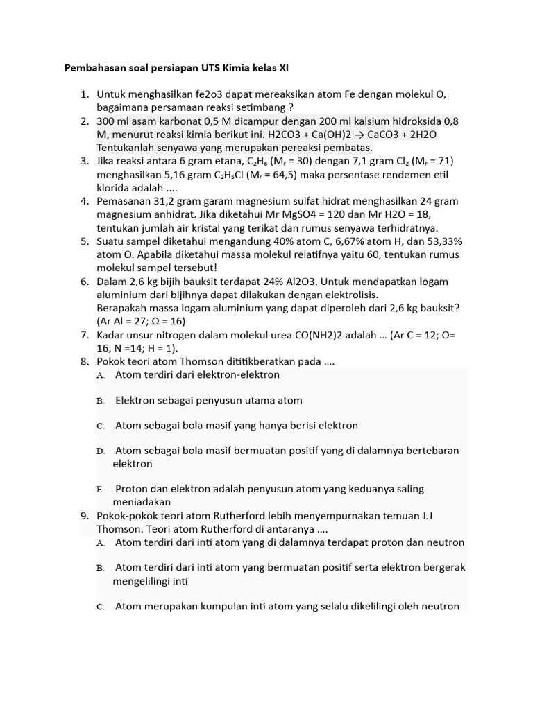 Uts Kimia Kelas XI | PDF