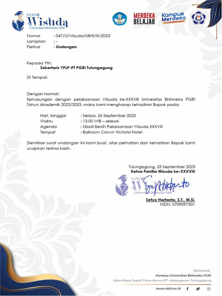 047. Undangan Gladi Resik Wisuda XXXVIII_Sekertaris YPLP-PT PGRI ...