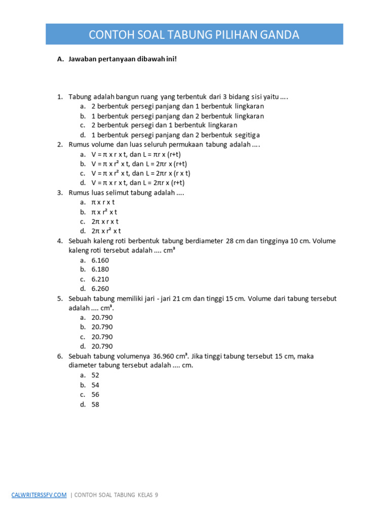 Soal Tabung Pilihan Ganda | PDF