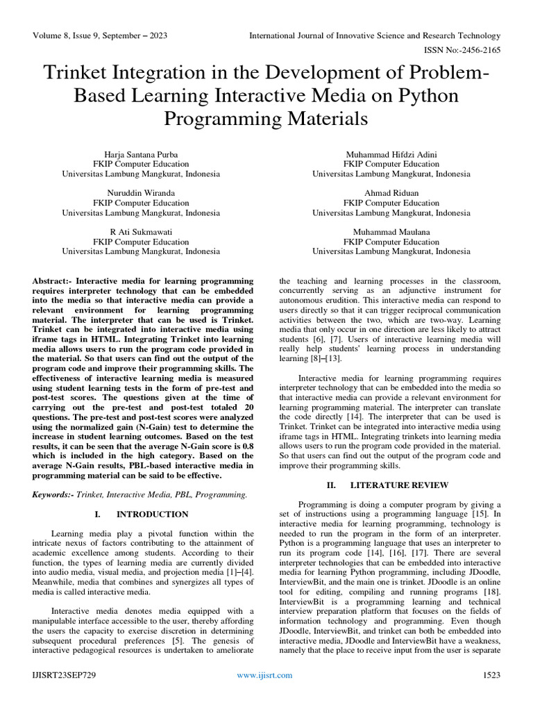 Trinket Integration in The Development of Problem - Based Learning Interactive Media On Python ...