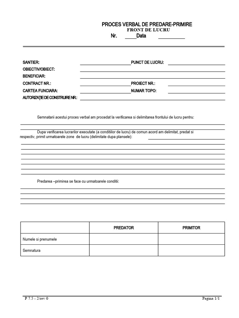 02. PV PREDARE PRIMIRE FRONT DE LUCRU | PDF