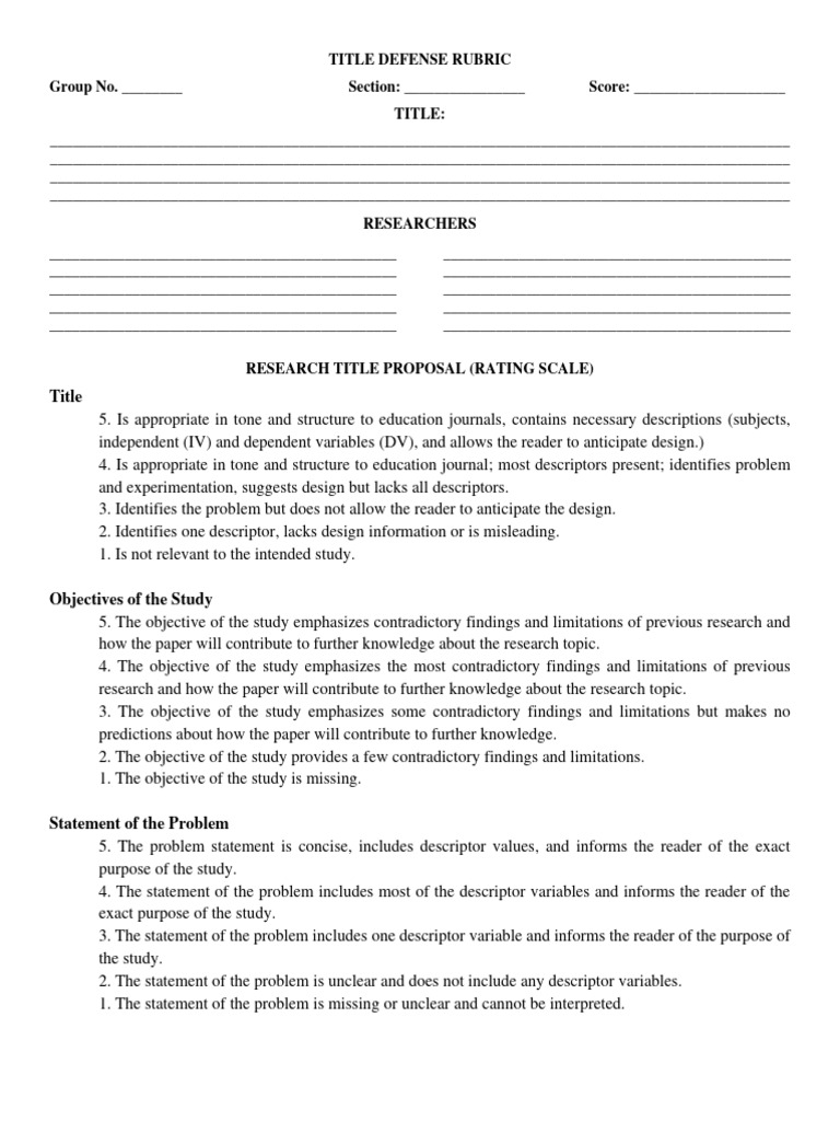 Title Defense Rubric PR2 | PDF | Knowledge | Intelligence
